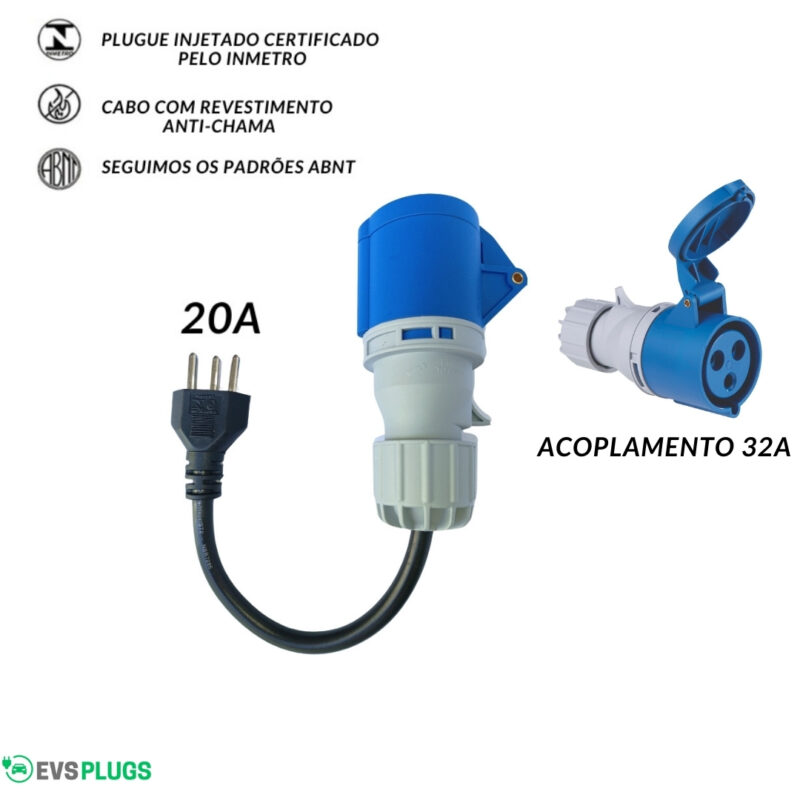 ADAPTADOR TOMADA 32A 220V PARA PLUG 20A 3P RESIDENCIAL - EVSPLUGS